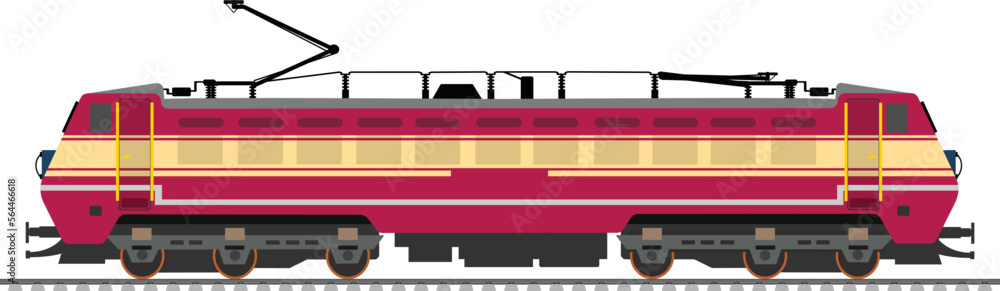 Electric locomotive with white background, side view of a train on ...