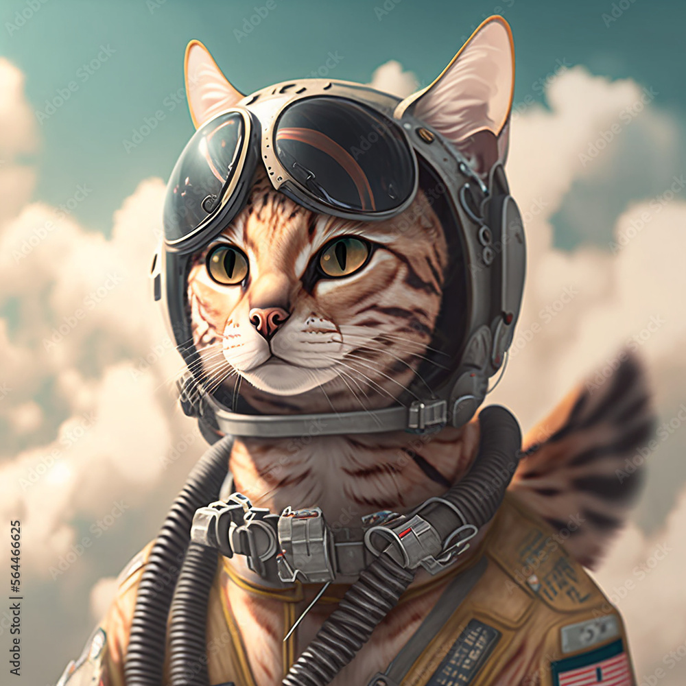 bengal cat in a flight suit from top gun holding Stock Illustration ...