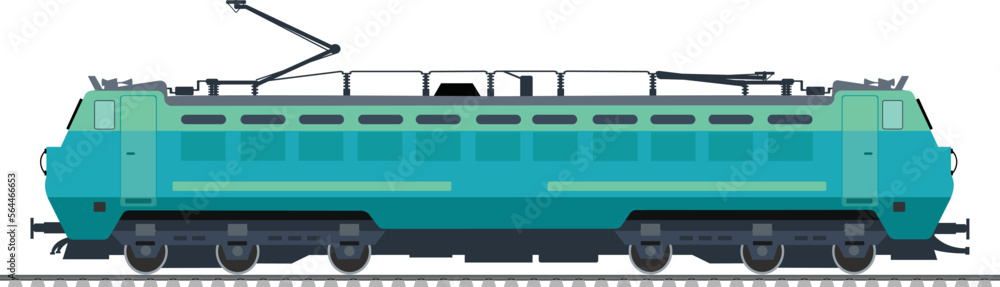 Electric locomotive with white background, side view of a train on ...