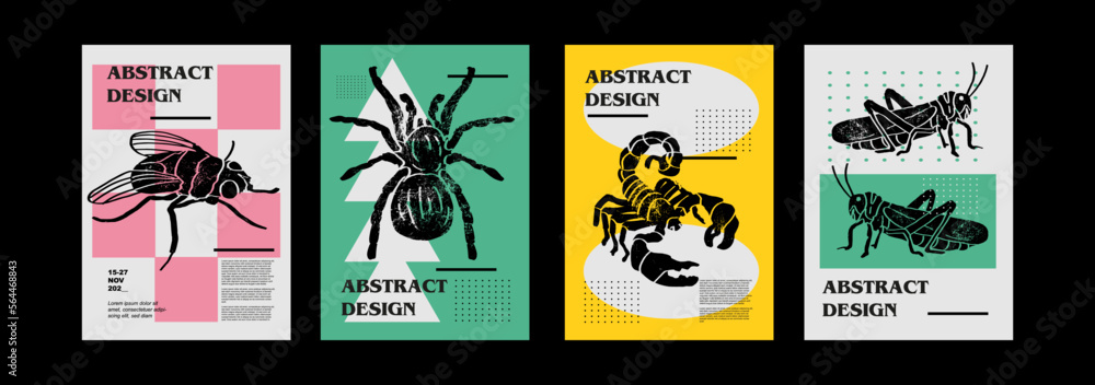 Fly, tarantula, scorpio, scorpion, grasshopper, locust. Set of vector ...