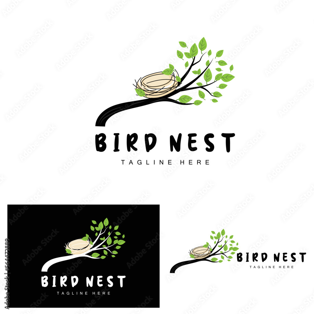 Bird's Nest Logo Design, Bird House Vector For Eggs, Bird Tree Logo ...