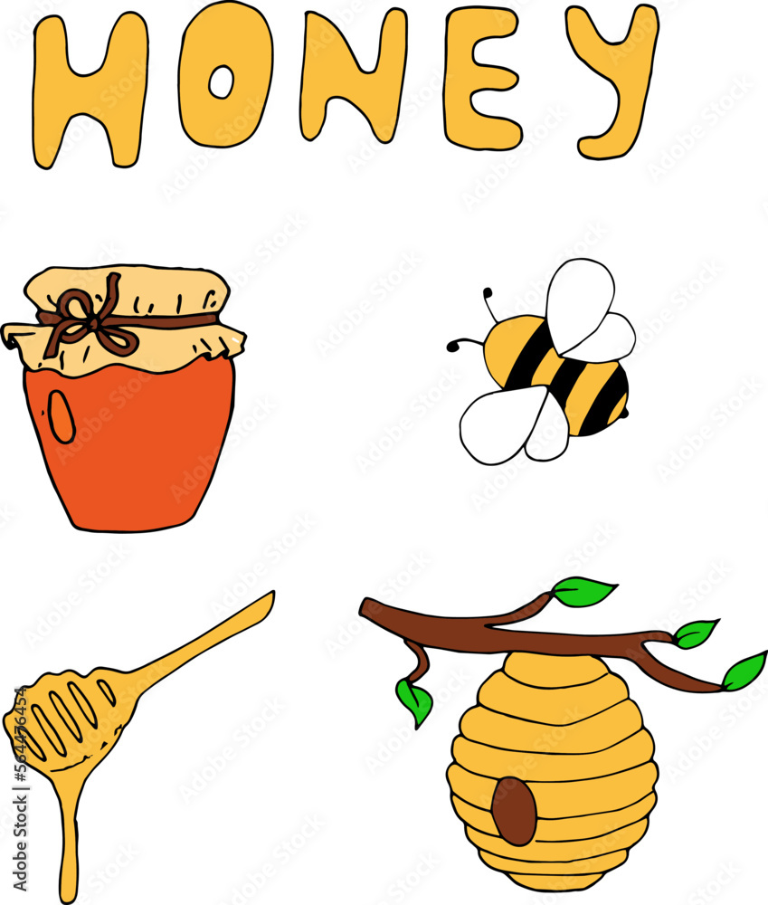 Honey hand-drawn vector illustration. Healthy food illustration. Hand ... Honey hand-drawn vector illustration. Healthy food illustration. Hand ...