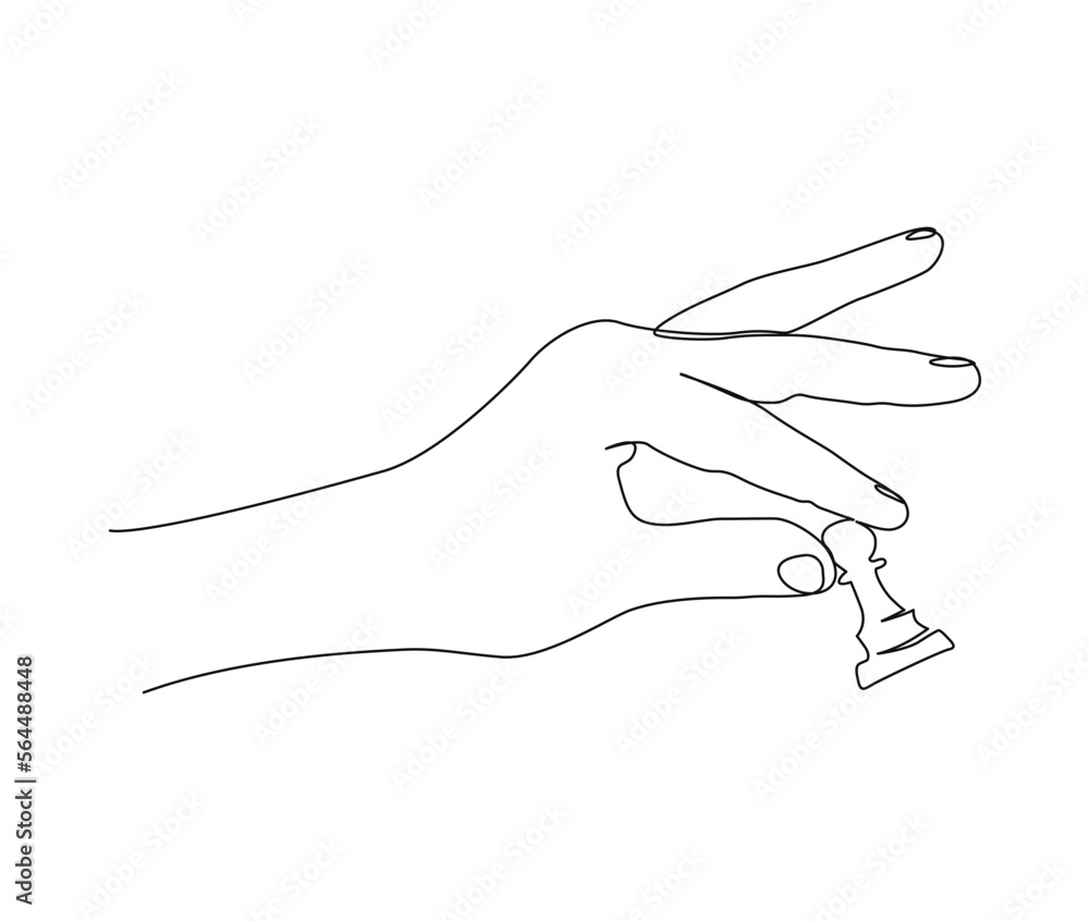 Continuous one line drawing of hand holding chess pawn. simple chess ...