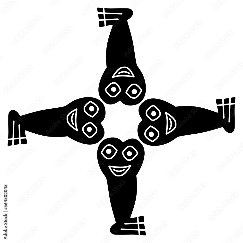 Square cross shape with four funny anthropomorphic human feet or legs ...