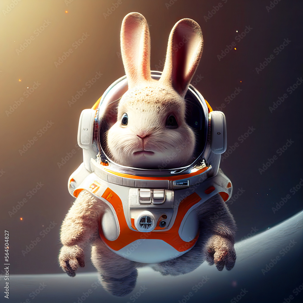 Funny Rabbit wear space suit floating in the space generative ai ...