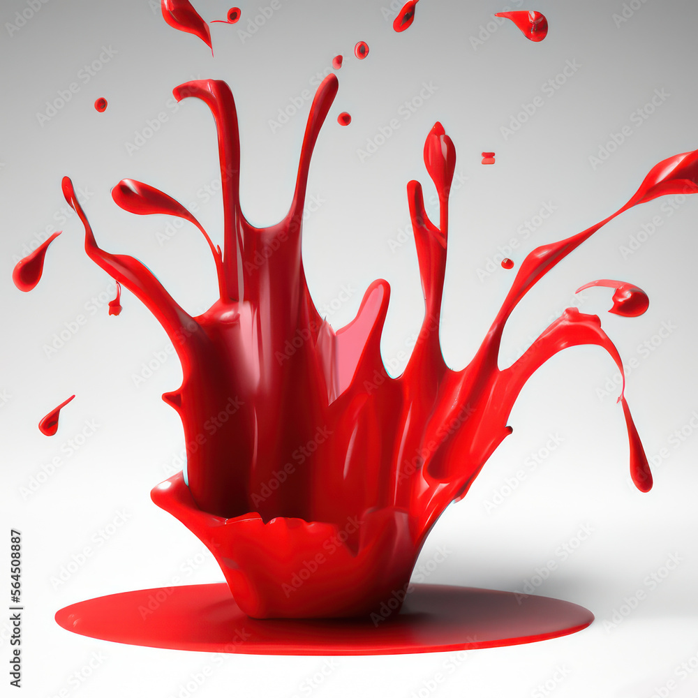 3D of red liquid smooth splash isolated on white background. Red juice ...