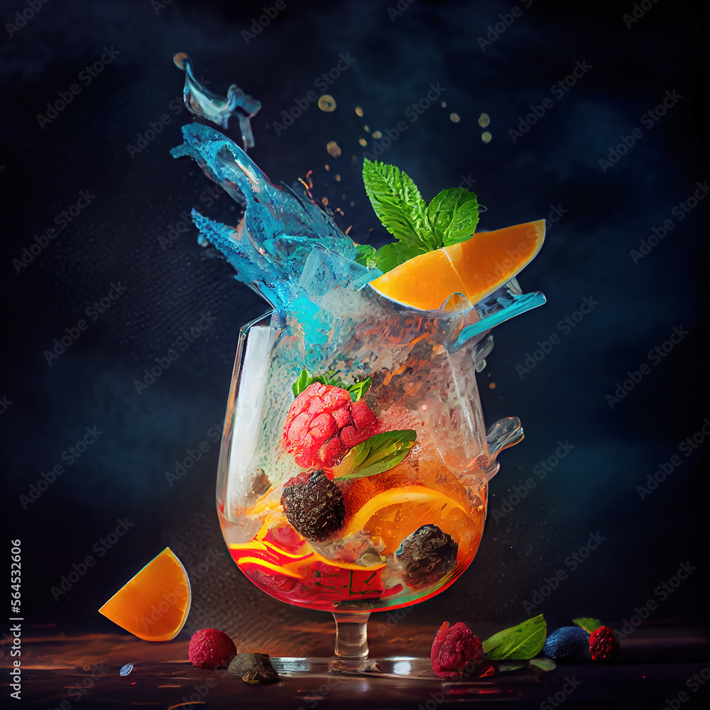 Fantastic food photography of colorful cocktail in the bar with ...