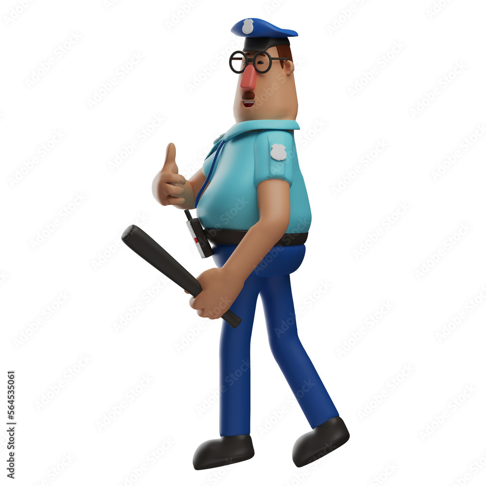 3D Cartoon Design Happy Face Police Officer giving thumbs up, 3D ...