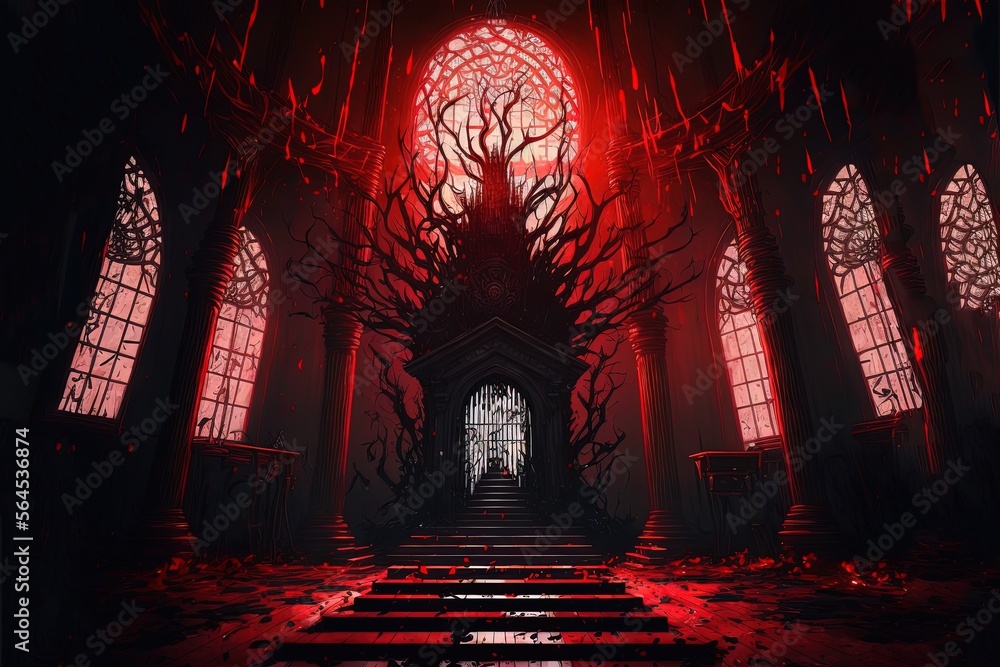 illustration of the hell throne hall with a throne, idea for scary ...