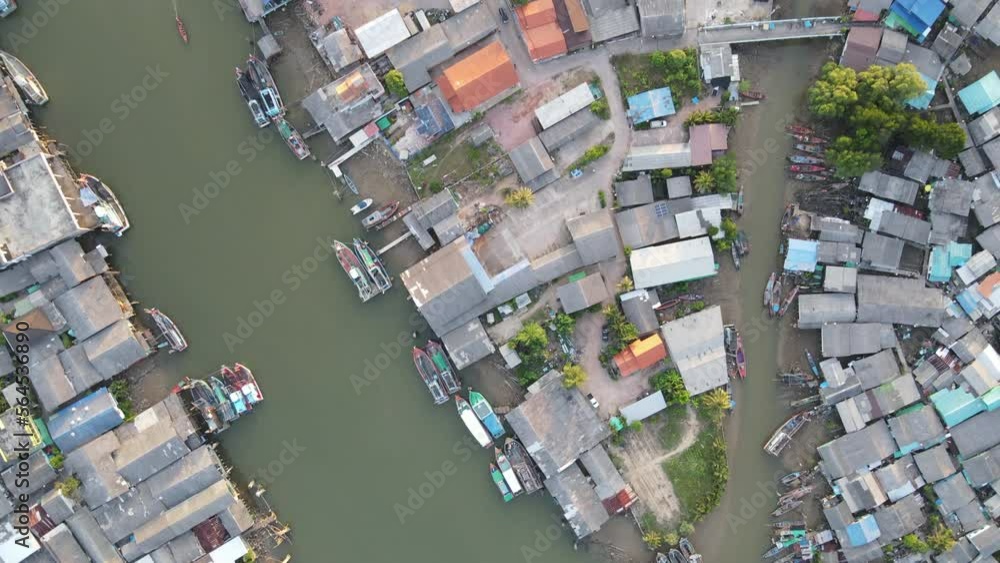 village, chumphon, aerial, estuary, landscape, sea, pak nam, boat ...