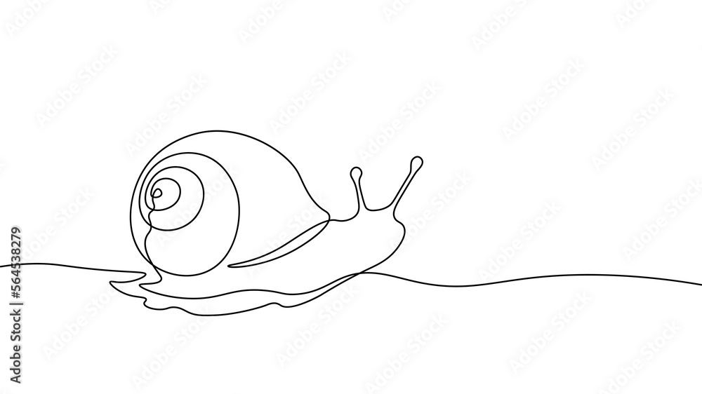 One continuous line art snail symbol. Sketch black drawing animal slow ...