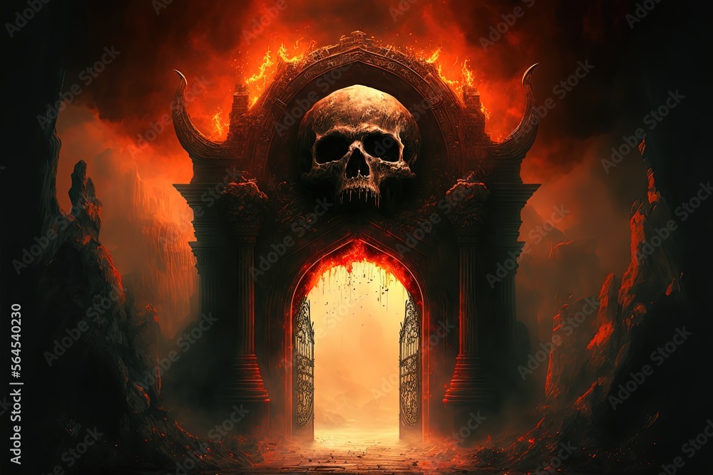 illustration of sinful curse hell gate with smoke and flame Generative ...