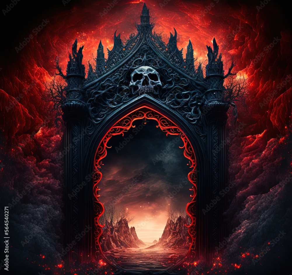 illustration of sinful curse hell gate with smoke and flame Generative Ai Stock Illustration ...