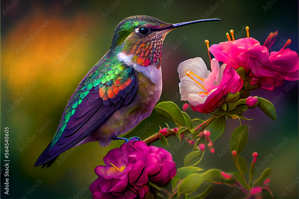 Colibri, flying in the nature tropical wood habitat. Stock Illustration ...