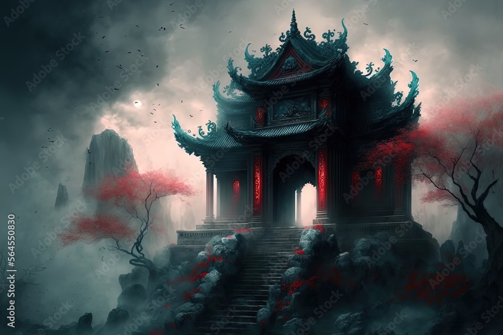 gigantic red hell gate, ancient Chinese mythology the gate to spirit ...