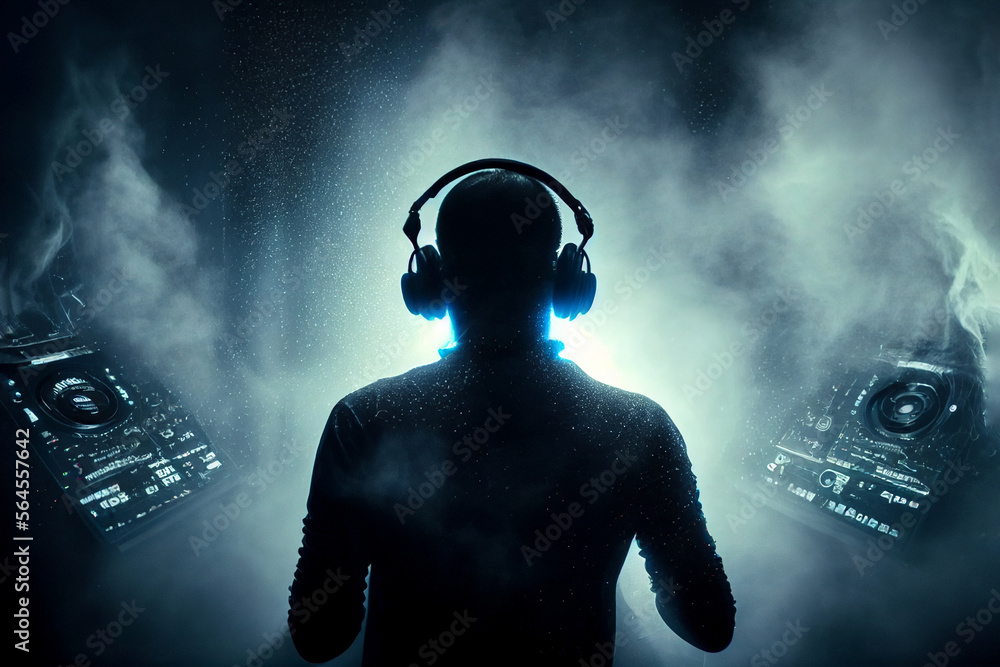 Dj in night club. Back view. Generative AI illustration Stock ...