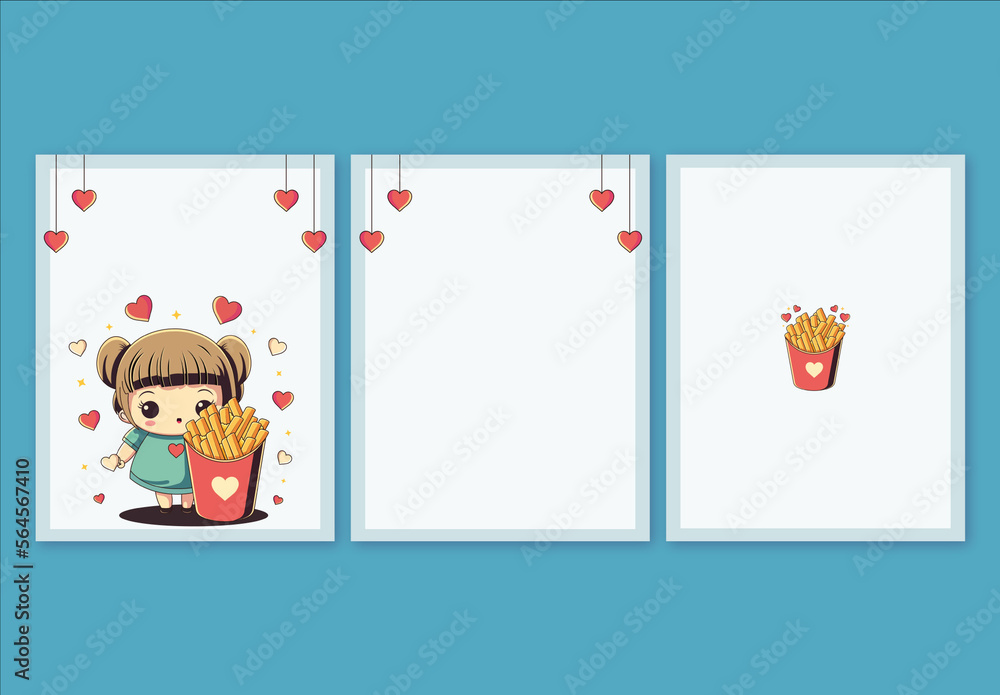 Valentines Day or Love Greeting Card Layout with Cute Girl Standing ...