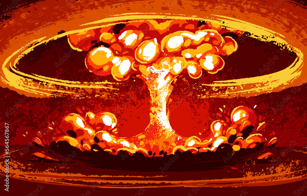 Nuclear explosion, mushroom-shaped cloud of exploding atomic bomb ...