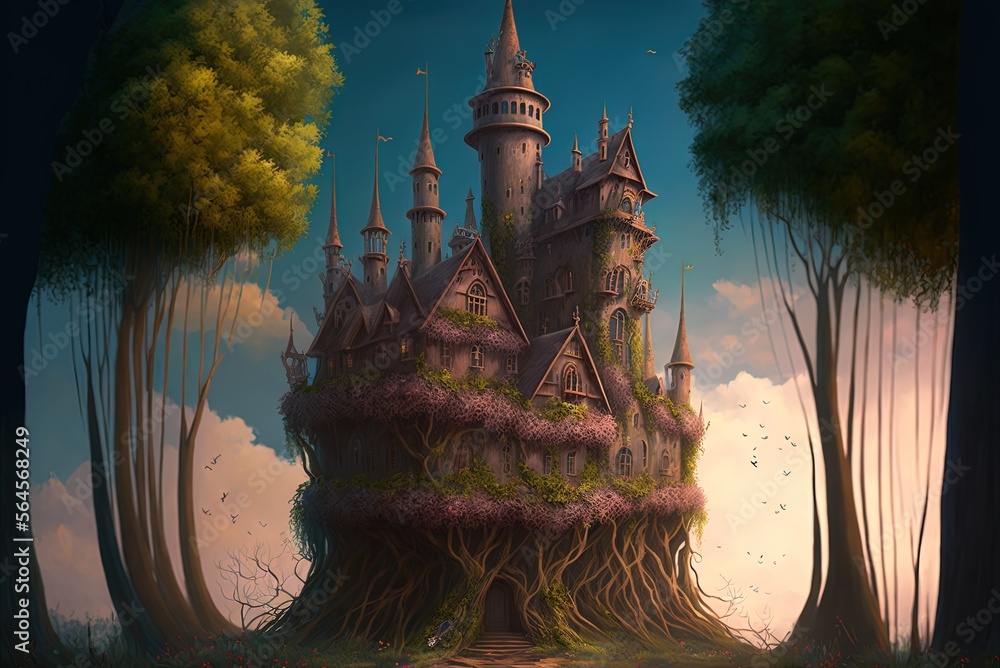 Long-haired princess rapunzel's enchanted tower Generative AI Stock ...