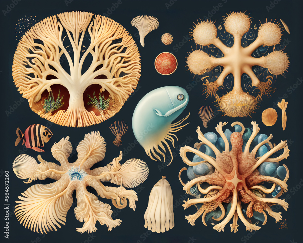Vintage sea, ocean life poster, collection of sea creatures from the ...