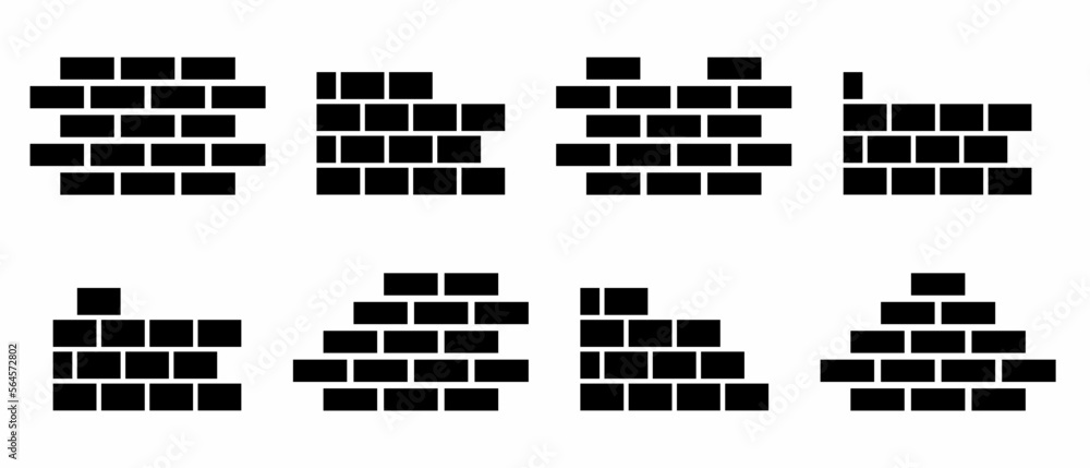 Brick wall icon. Black and white brick wall icon set. Stock vector ...