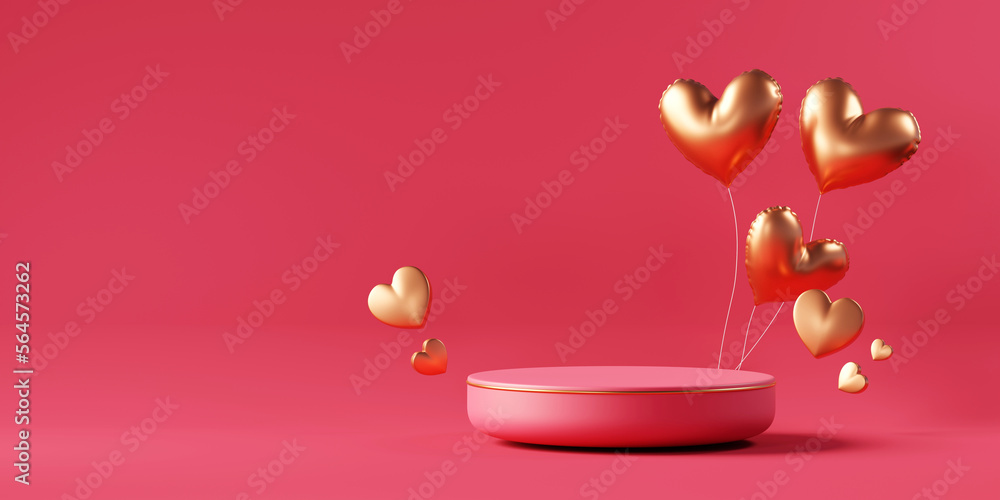 Valentine's day stage podium mock up with heart product display ...
