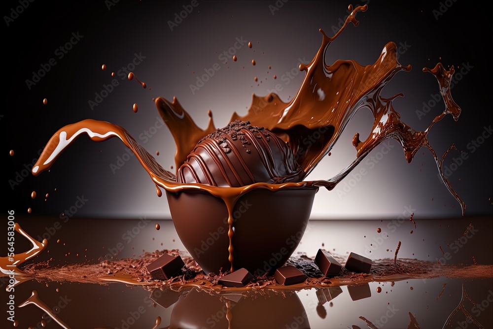 Drops of chocolate melting into a pool of cacao Generative AI Stock ...