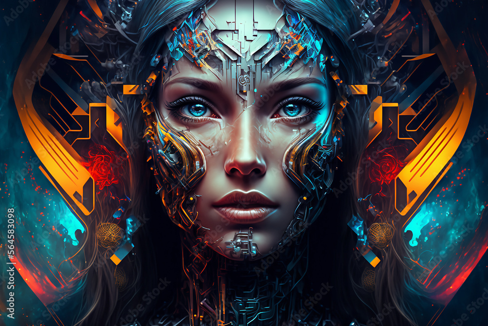 Beautiful Face Of Cyborg Girl, Circuits Artificial Intelligence Android ...