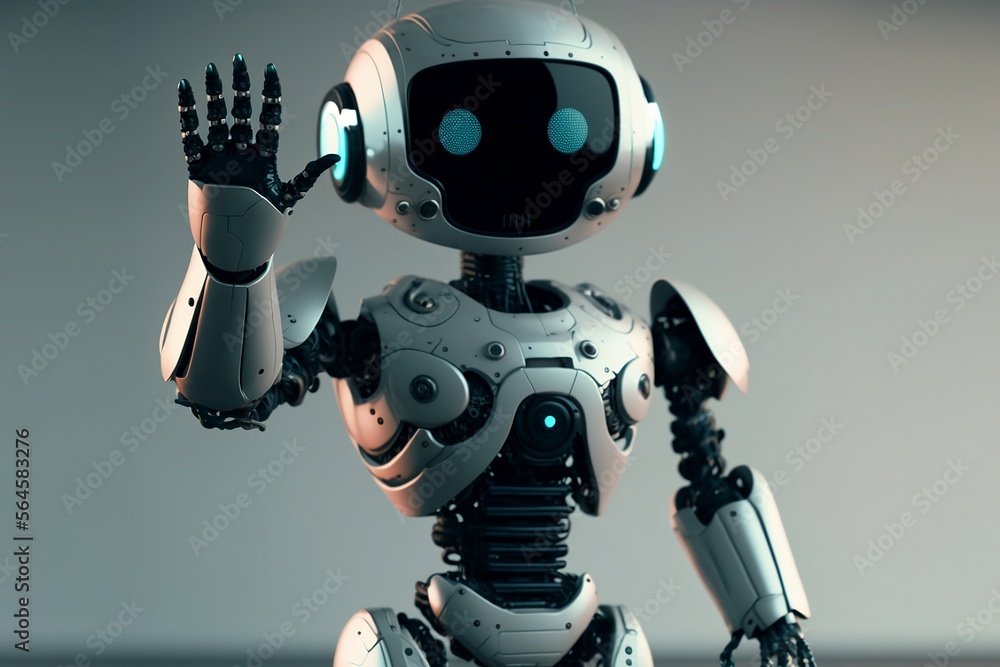 3D Robot Android AI Waving Hi Saying Hello Stock Illustration | Adobe Stock