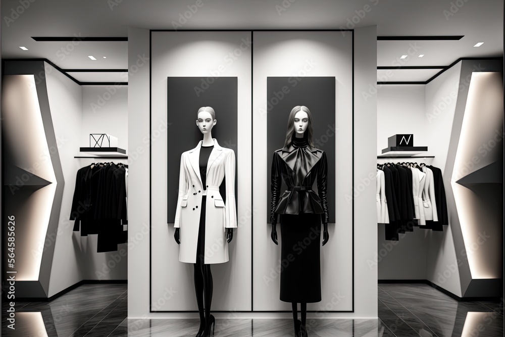 High-end fashion boutique in a mall setting with a minimalist black and ...