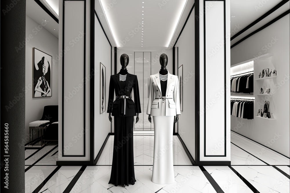 High-end fashion boutique in a mall setting with a minimalist black and ...