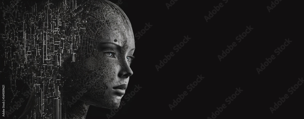 Artificial intelligence, a humanoid cyber girl with a neural network ...