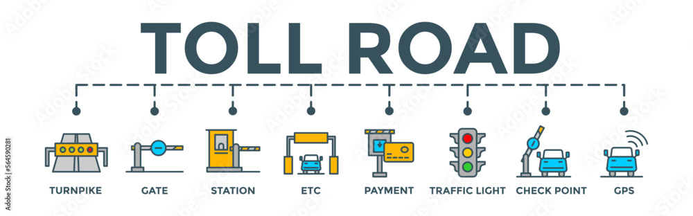 Toll road banner concept. Editable vector illustration with icon of ...