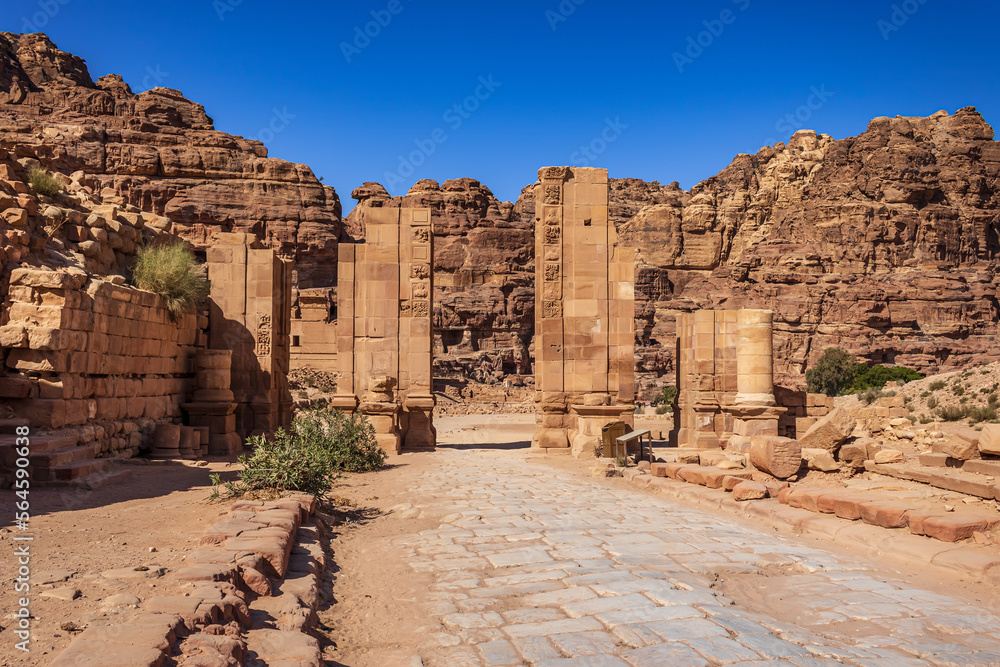Ancient city of Petra, Jordan - The Hadrian Gate (Temenos Gate) Stock ...