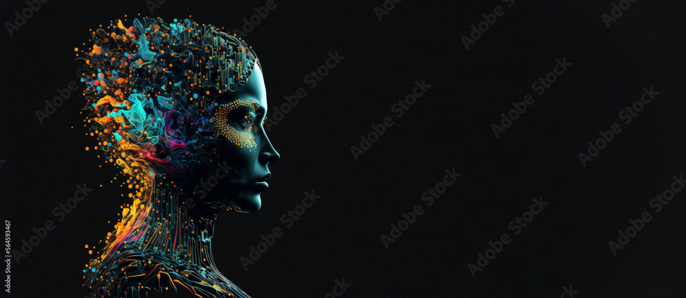 Head tech brain black background. Created with generative Ai technology ...
