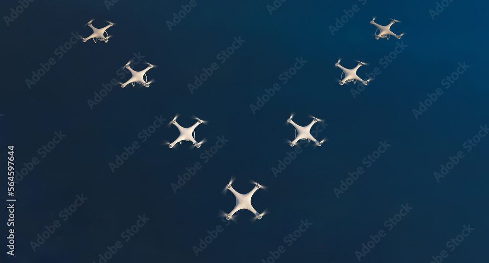 A group of drones forms a flock similar to a flock of migratory birds ...