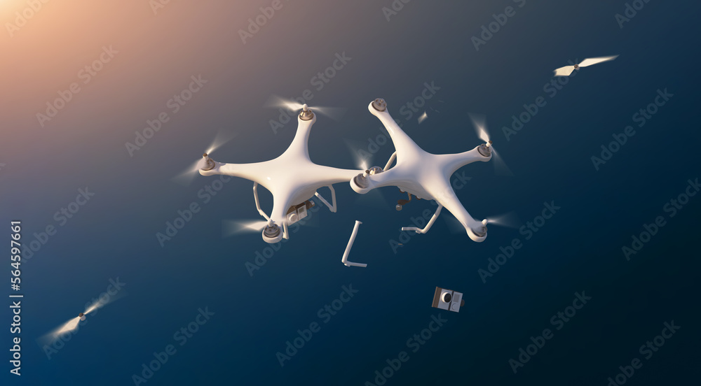 Two drones (copters) colliding with each other in the air. This image ...
