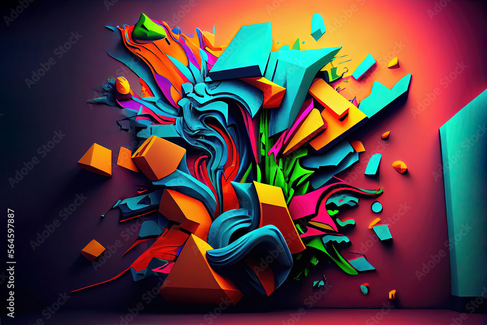 Exploding geometry as abstract graffiti art background (Generative AI ...