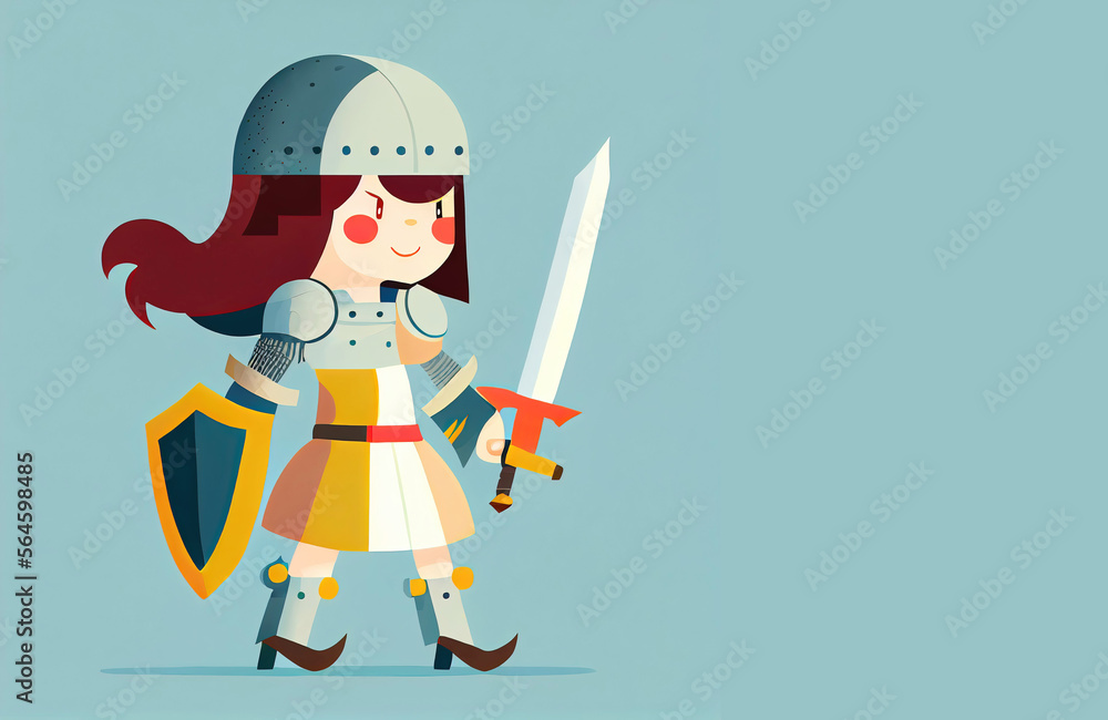 Cartoon girl fighting as knight in armor with sword (Generative AI ...