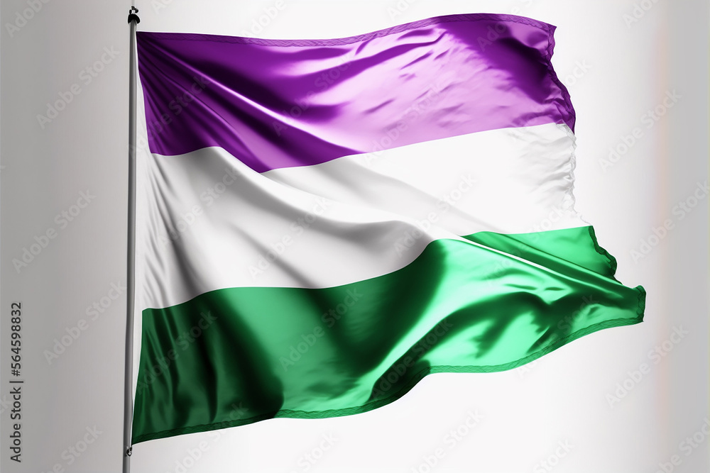 GenderQueer flag white background. LGBT concept, flags moving. Ai ...