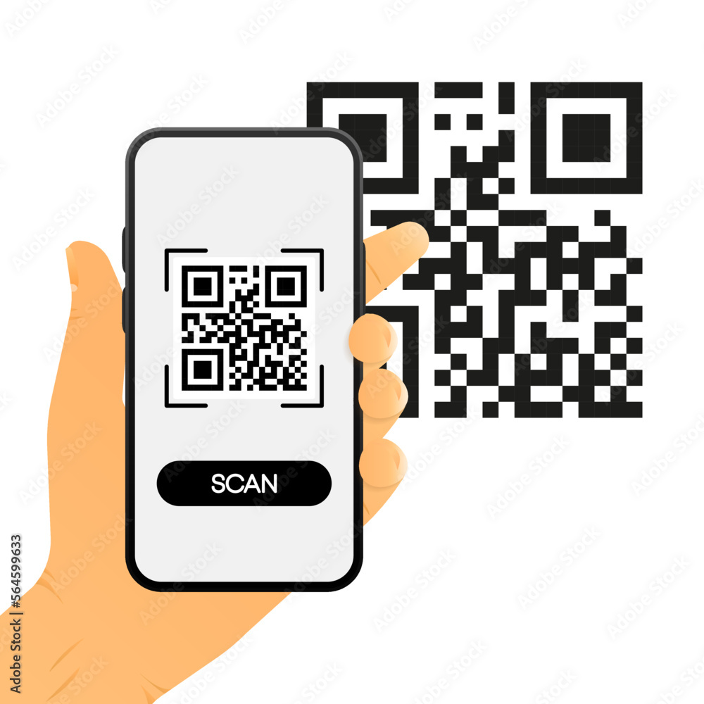 Scan QR code on mobile phone. Electronic, digital technology, barcode ...
