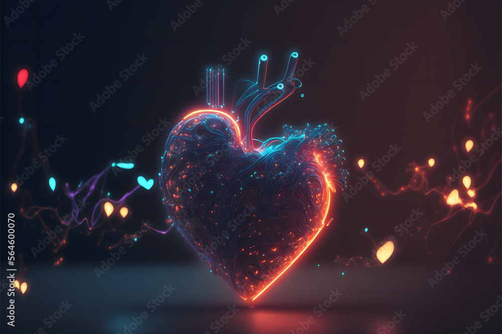 neon effect in the human heart, generative ai Stock Illustration ...