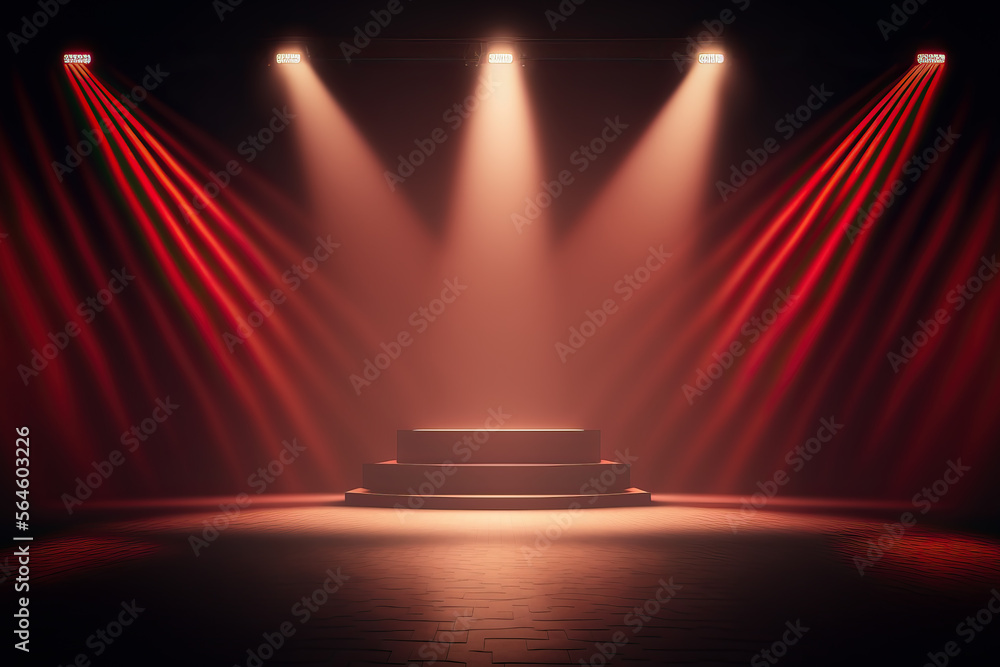 a dark red stage with spotlights, ai generated Stock Illustration ...
