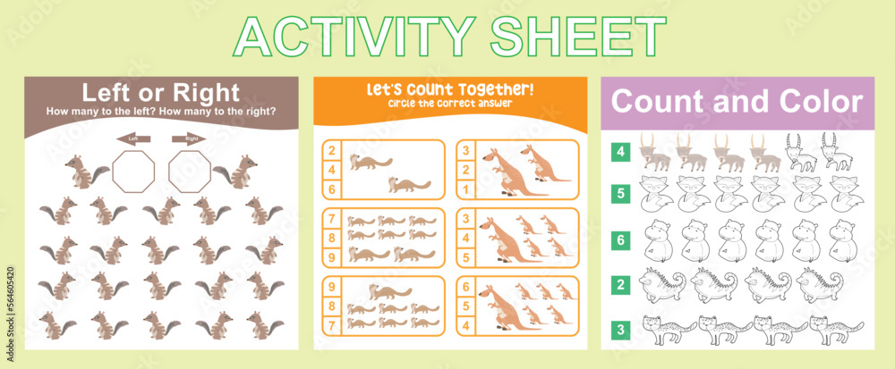 Bundle activity worksheet for kids with animals’ edition. Cartoon ...