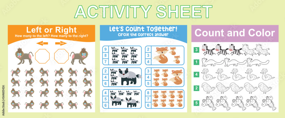 Vetor de Bundle activity worksheet for kids with animals’ edition ...
