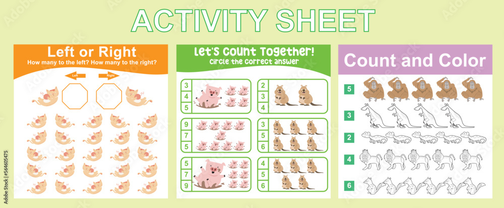 Bundle activity worksheet for kids with animals’ edition. Cartoon ...