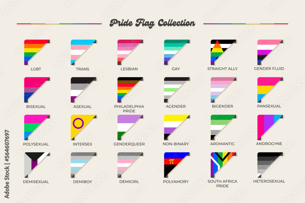 LGBTQ+ sexual identity pride flags collection. Flag of gay, transgender ...