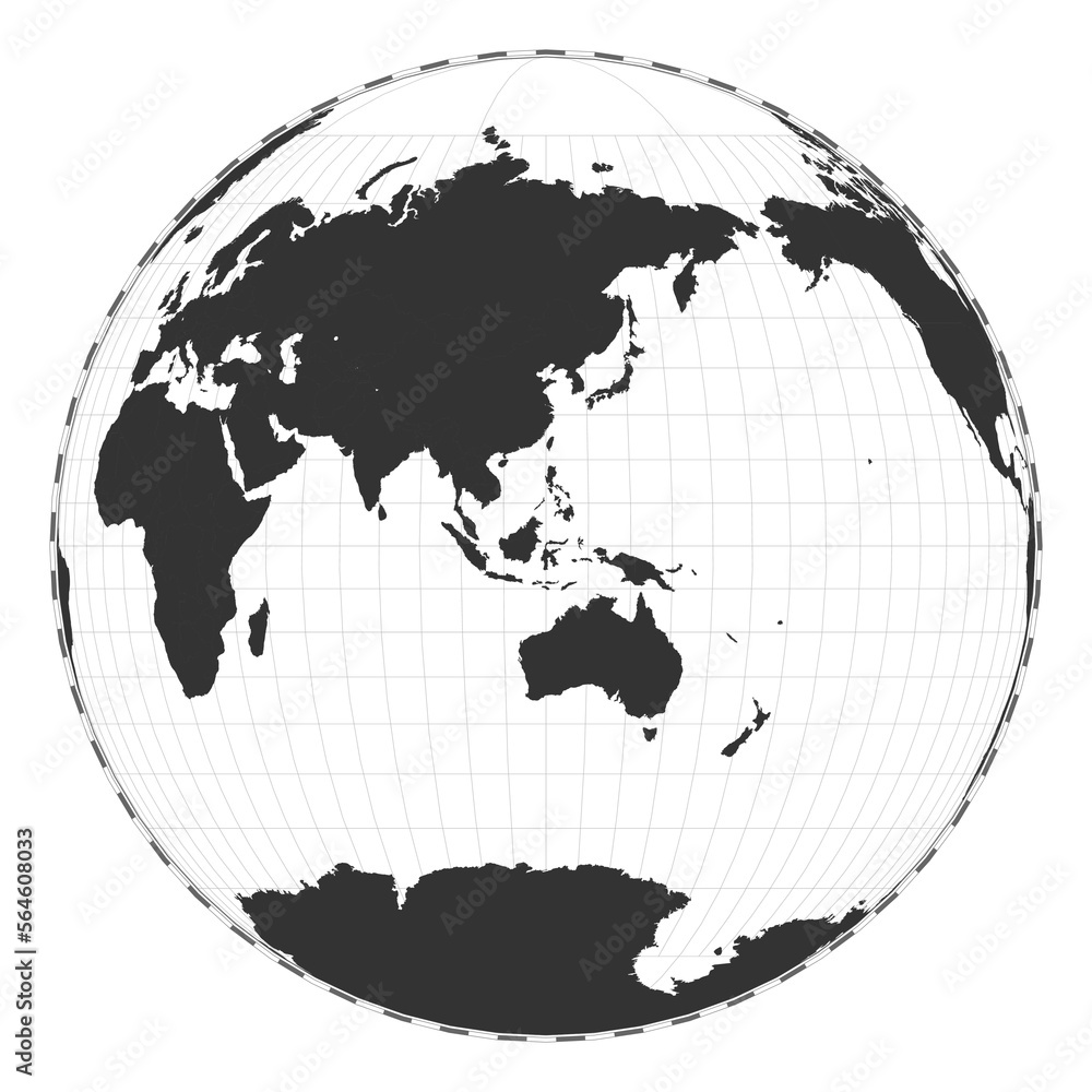 Vector world map. Gilbert's two-world perspective projection. Plain ...