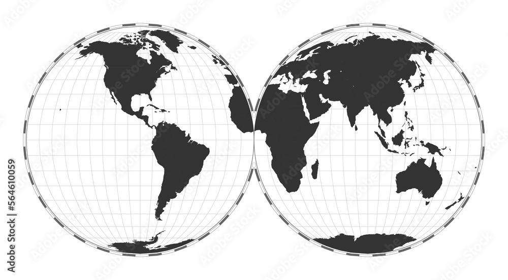 Vector world map. Mollweide projection interrupted into two (equal-area ...