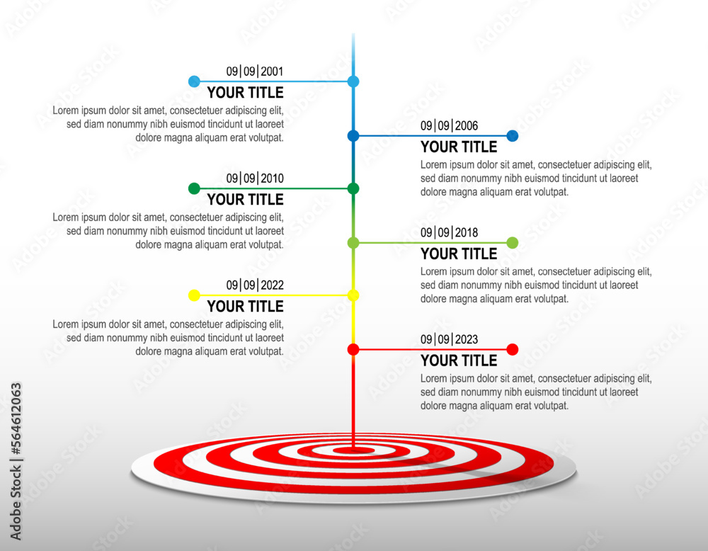 Colour line hit to red and white dartboard with infographic. Target ...